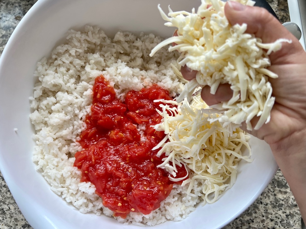 Brazilian Baked Rice with Cheese and Tomatoes